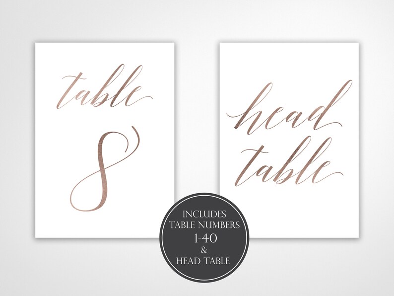 Rose Gold Table Numbers Wedding Table Numbers Printable - Etsy