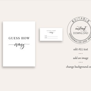Guess How Many Sign and Ticket Template, Baby Shower Game Modern ...