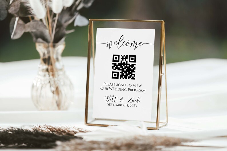 Wedding Program QR Code Table Top Sign Template Virtual Event | Etsy