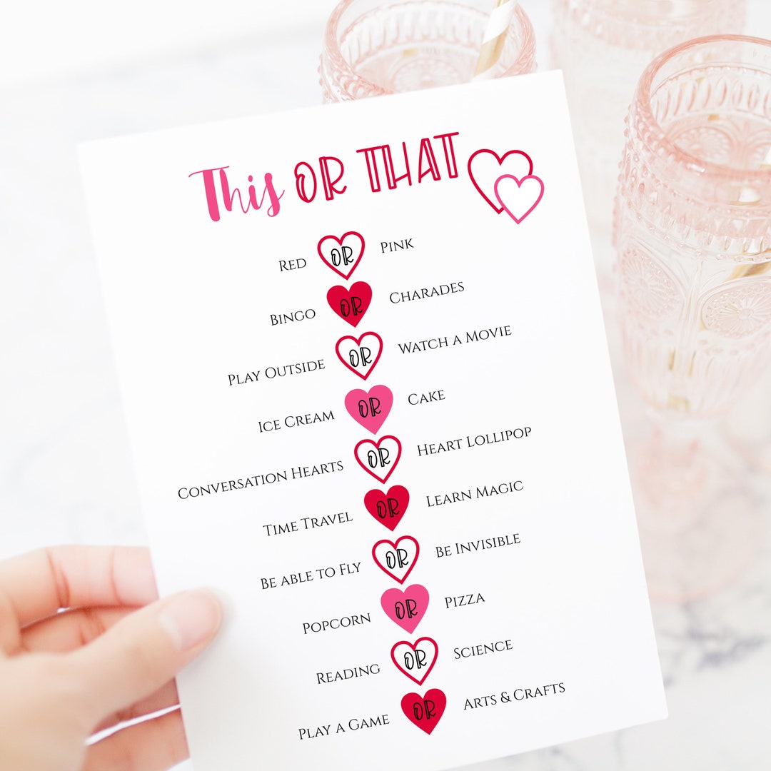 Valentine's Day Party Game, This or That Game Template, Classroom ...