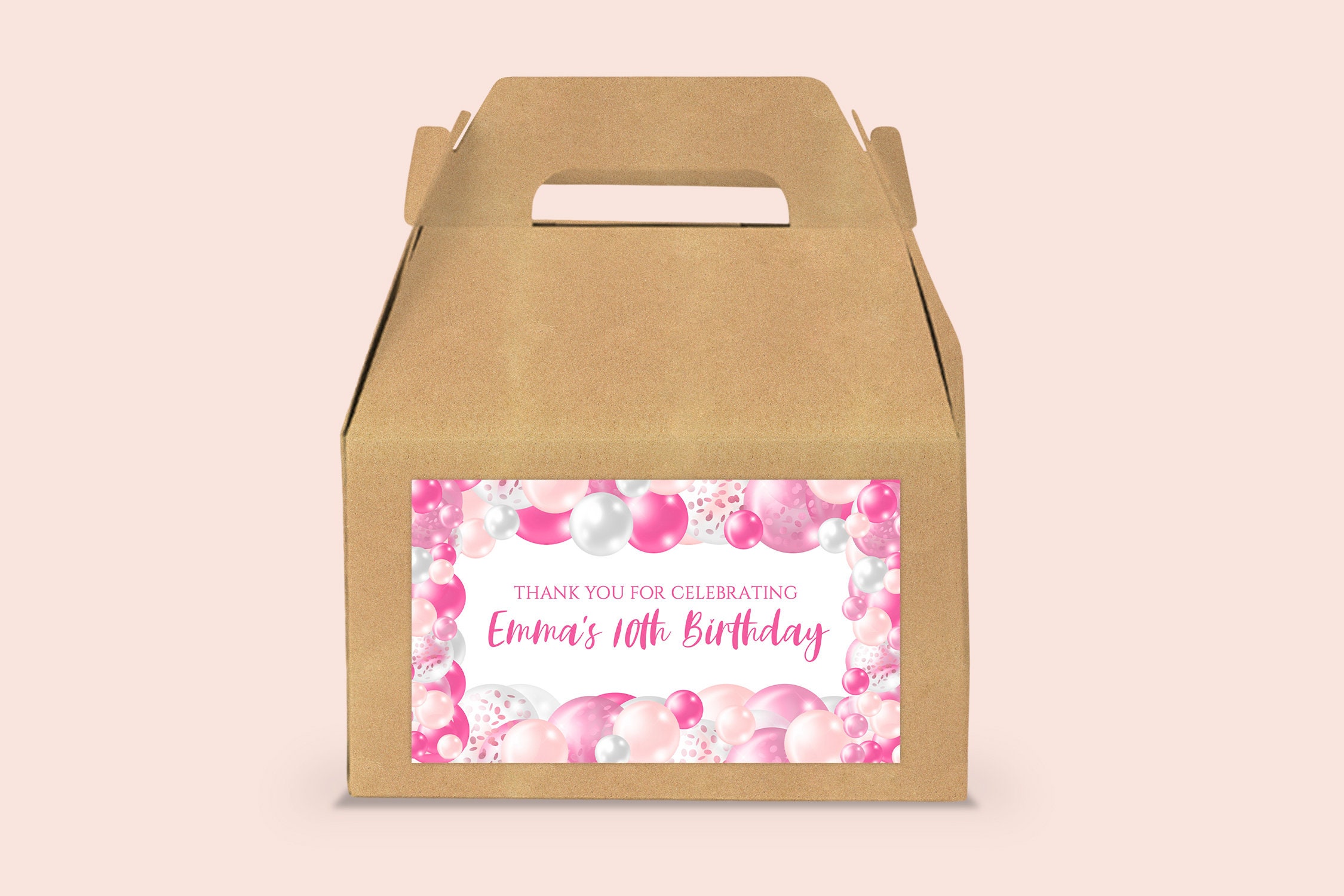 Favor Box Label Template Pink Balloon Birthday Party - Etsy