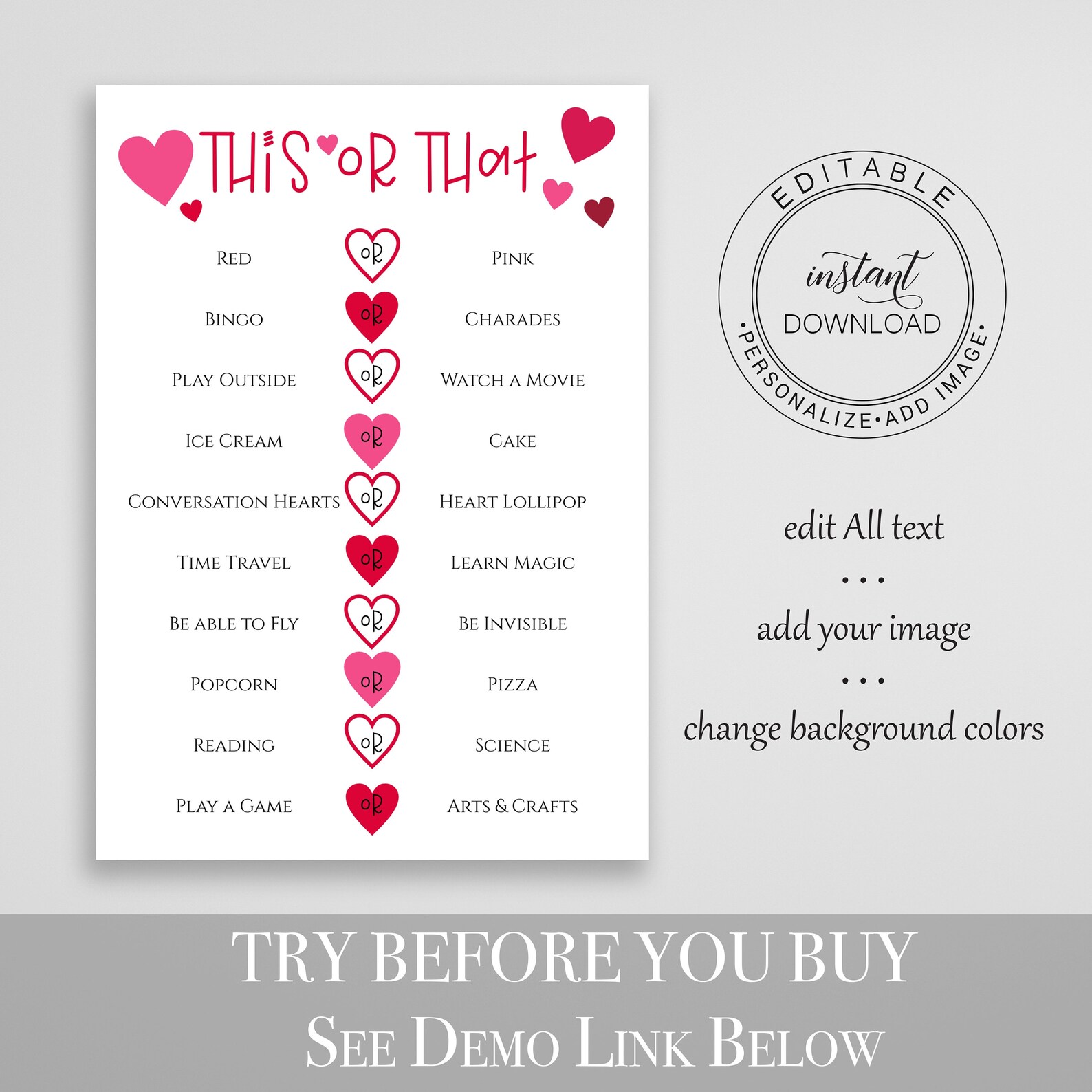 This or That Valentine's Day Party Game Classroom School - Etsy
