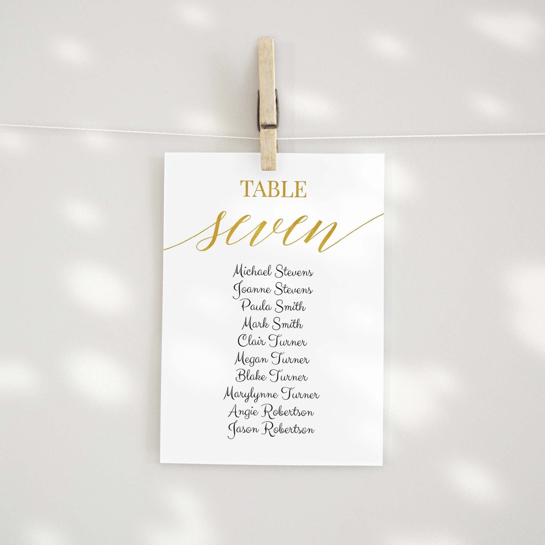 Wedding Seating Table Cards, Poster, Elegant Calligraphy Display, Gold ...