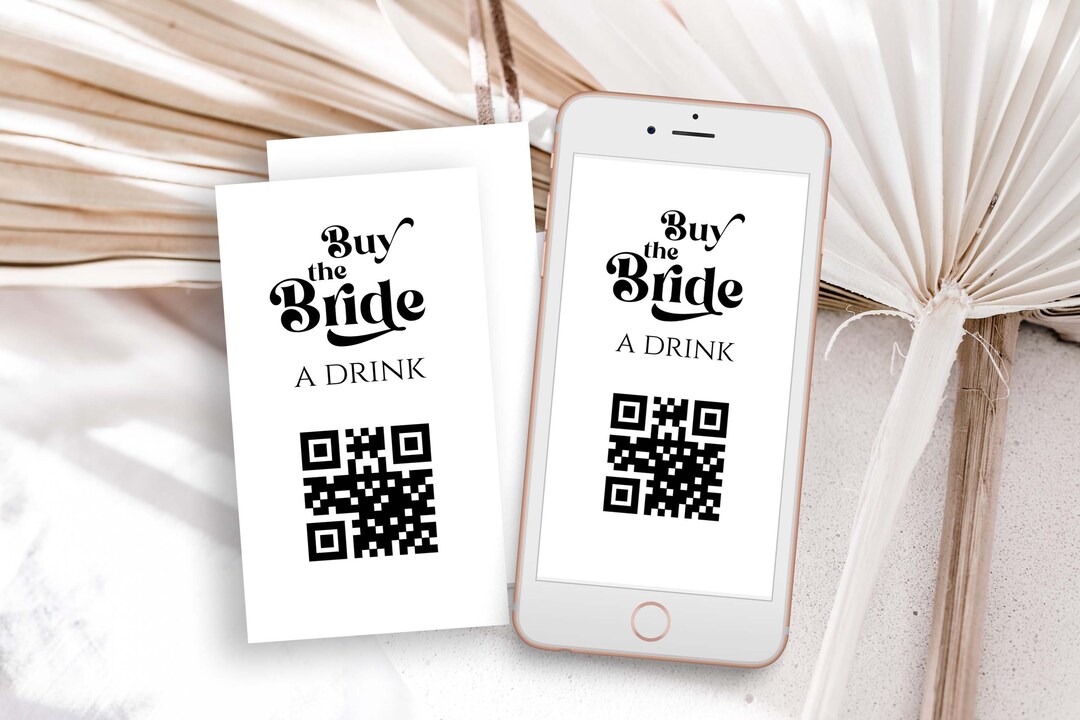 Retro Bride Drink Card, QR Code Card, Bachelorette Hen Party, Venmo ...