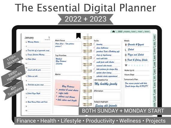 2022 2023 Digital Planner Ipad Planner Essential Daily - Etsy