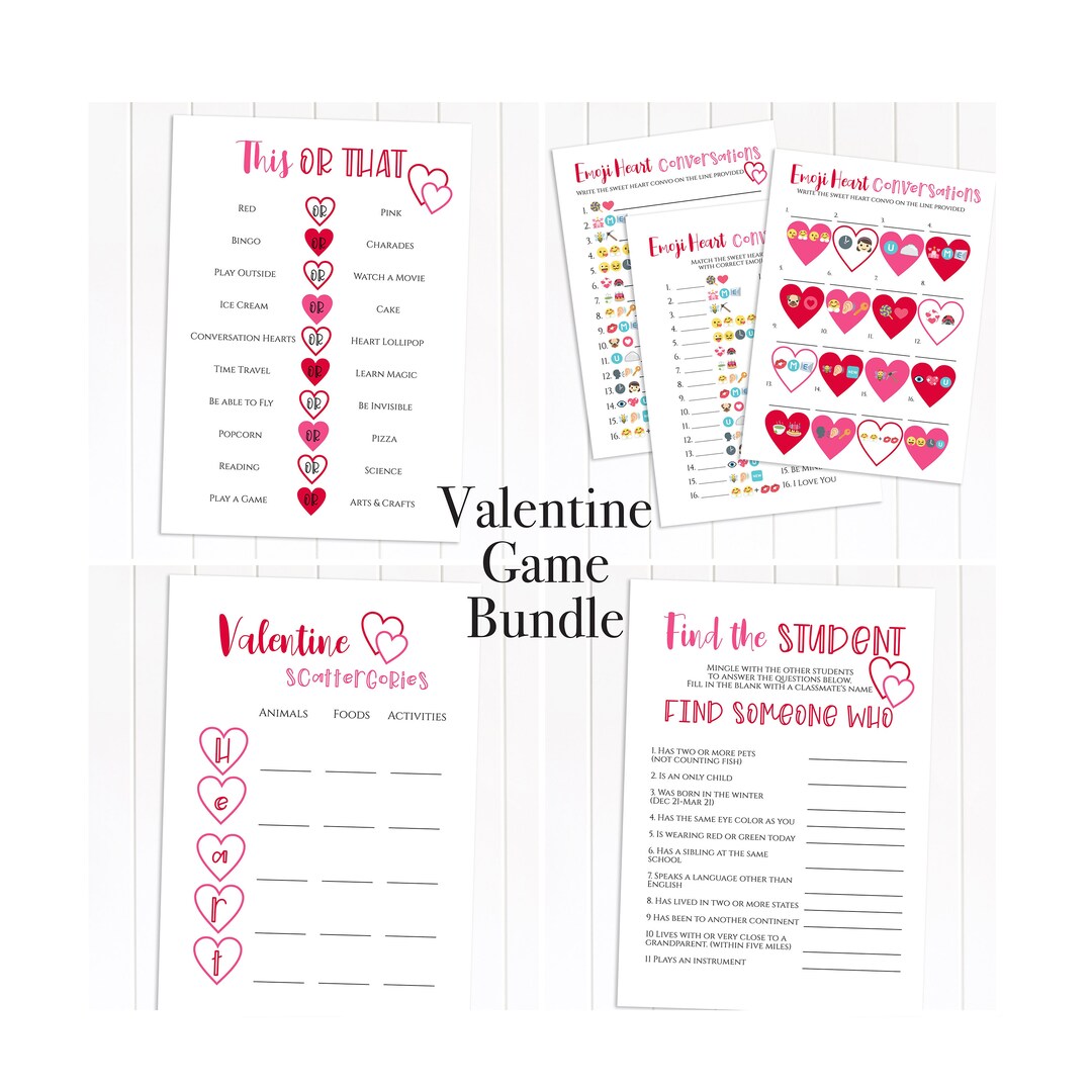 Heart Valentine's Day School Party Game Bundle, Zoom Party Activity ...