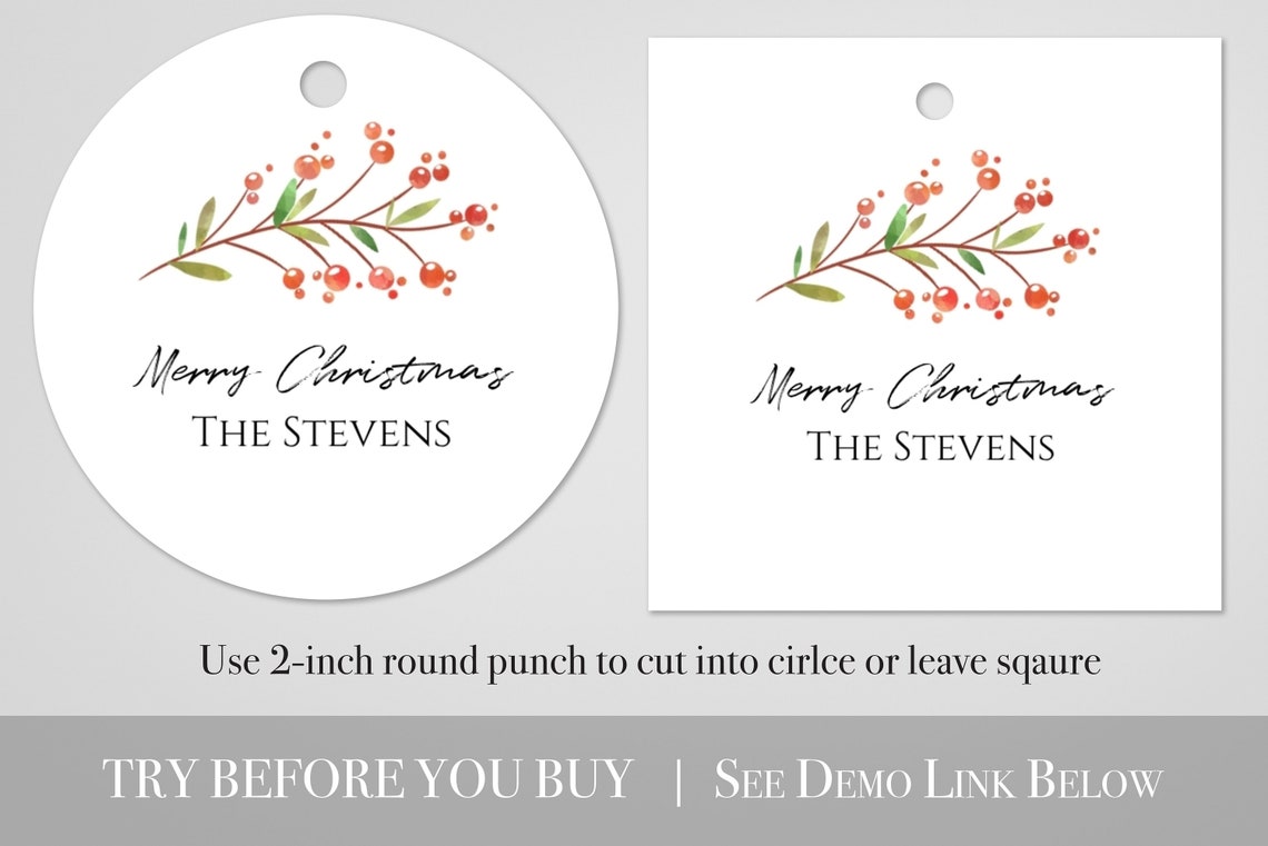 Personalized Christmas Berry Gift Tag Branch Printable - Etsy