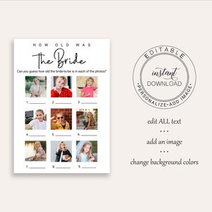 How Old Was the Bride Photo Bridal Shower Game Template, Editable ...