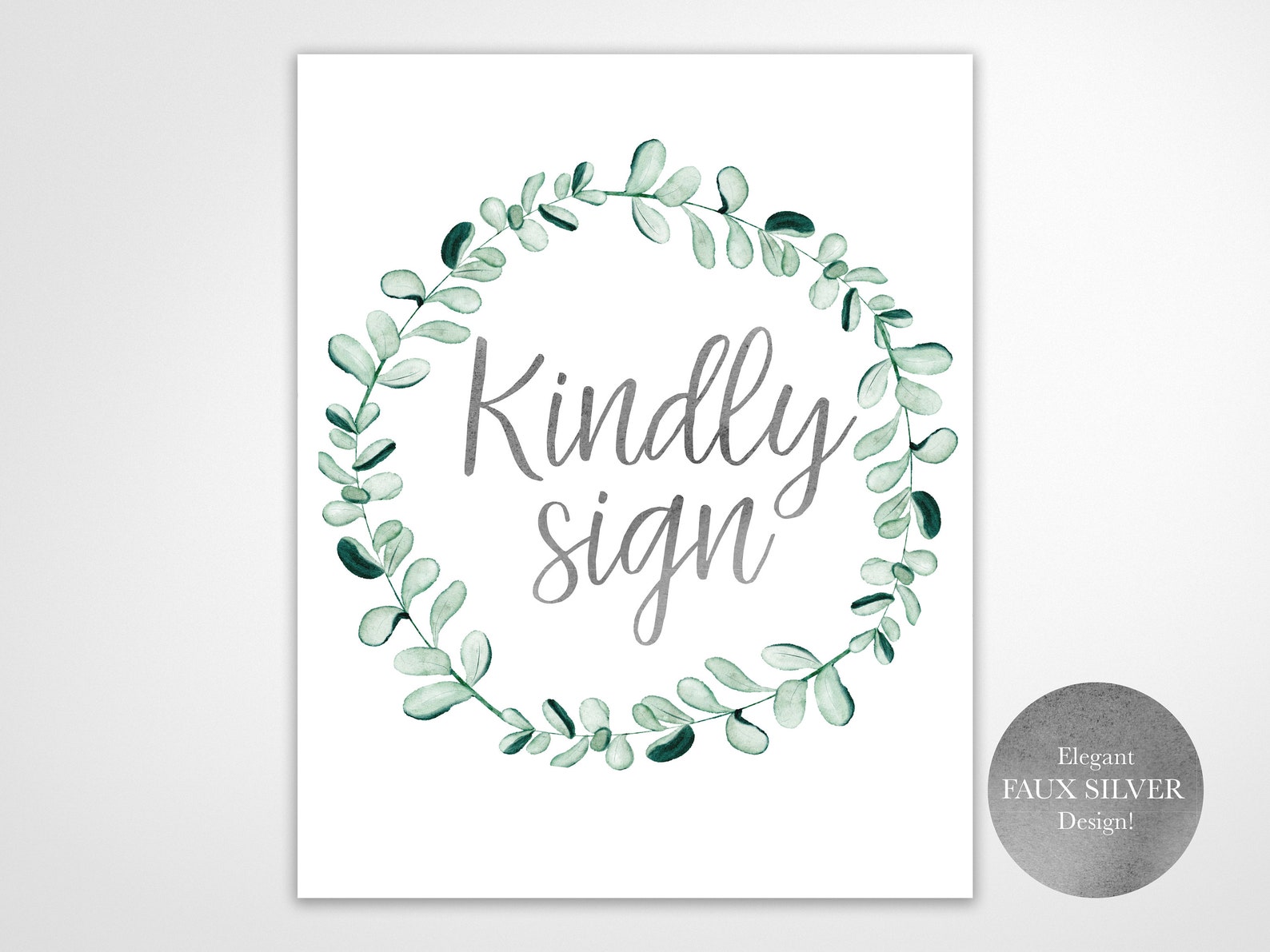 Silver Greenery Kindly Sign Printable Bridal Shower Template - Etsy