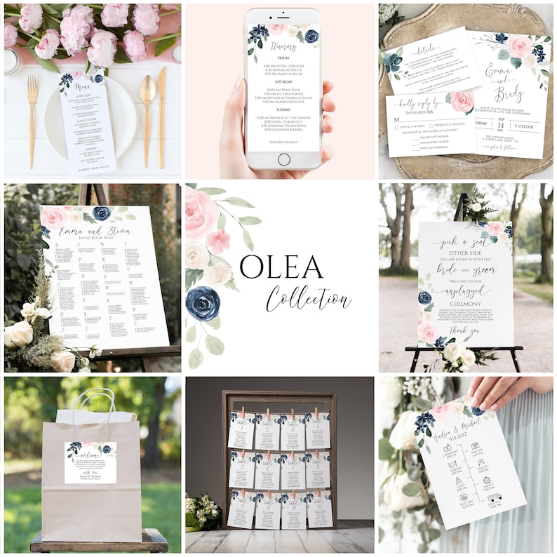 Table Seating Cards Template Pink and Blue Floral Seating | Etsy