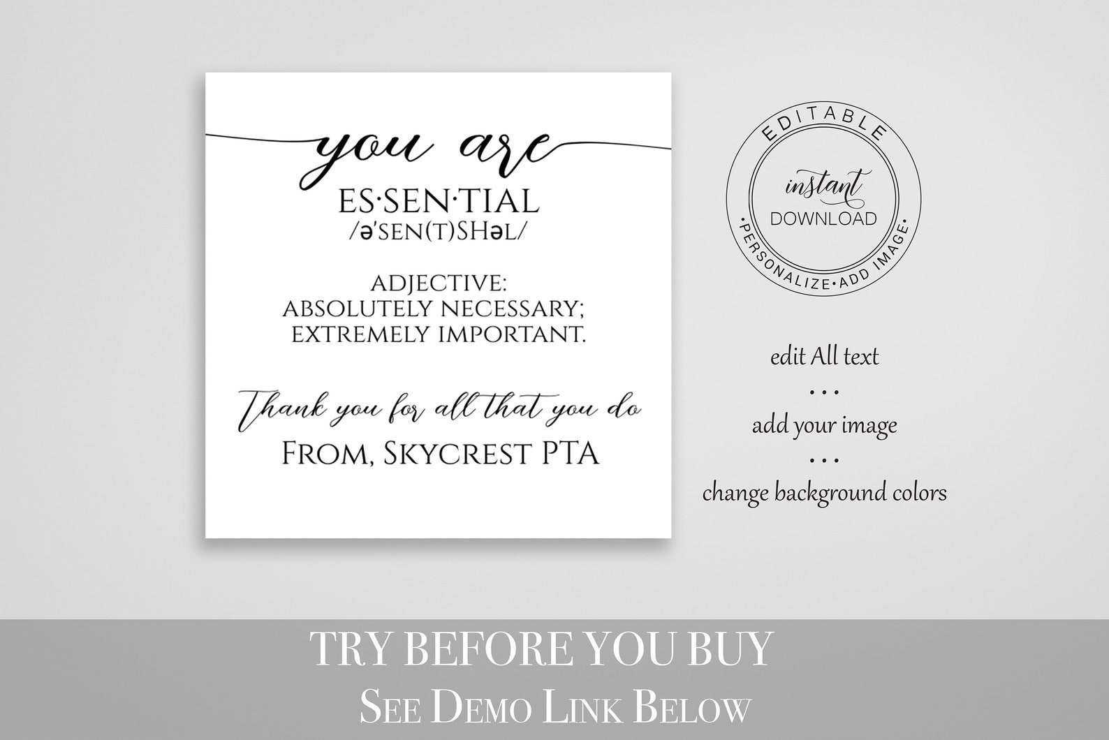 Teacher Appreciation Week Tag Essential Definition Gift Tag | Etsy