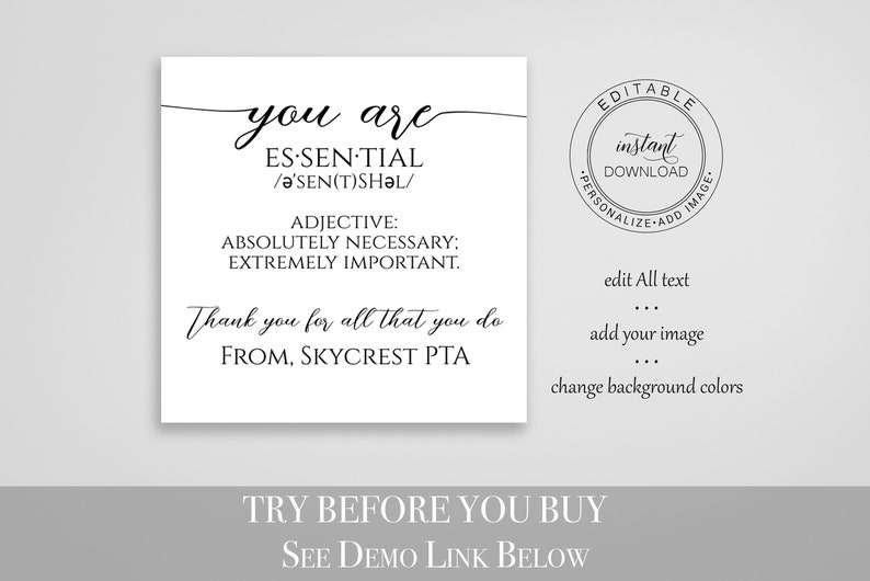 Teacher Appreciation Week Tag Essential Definition Gift Tag | Etsy