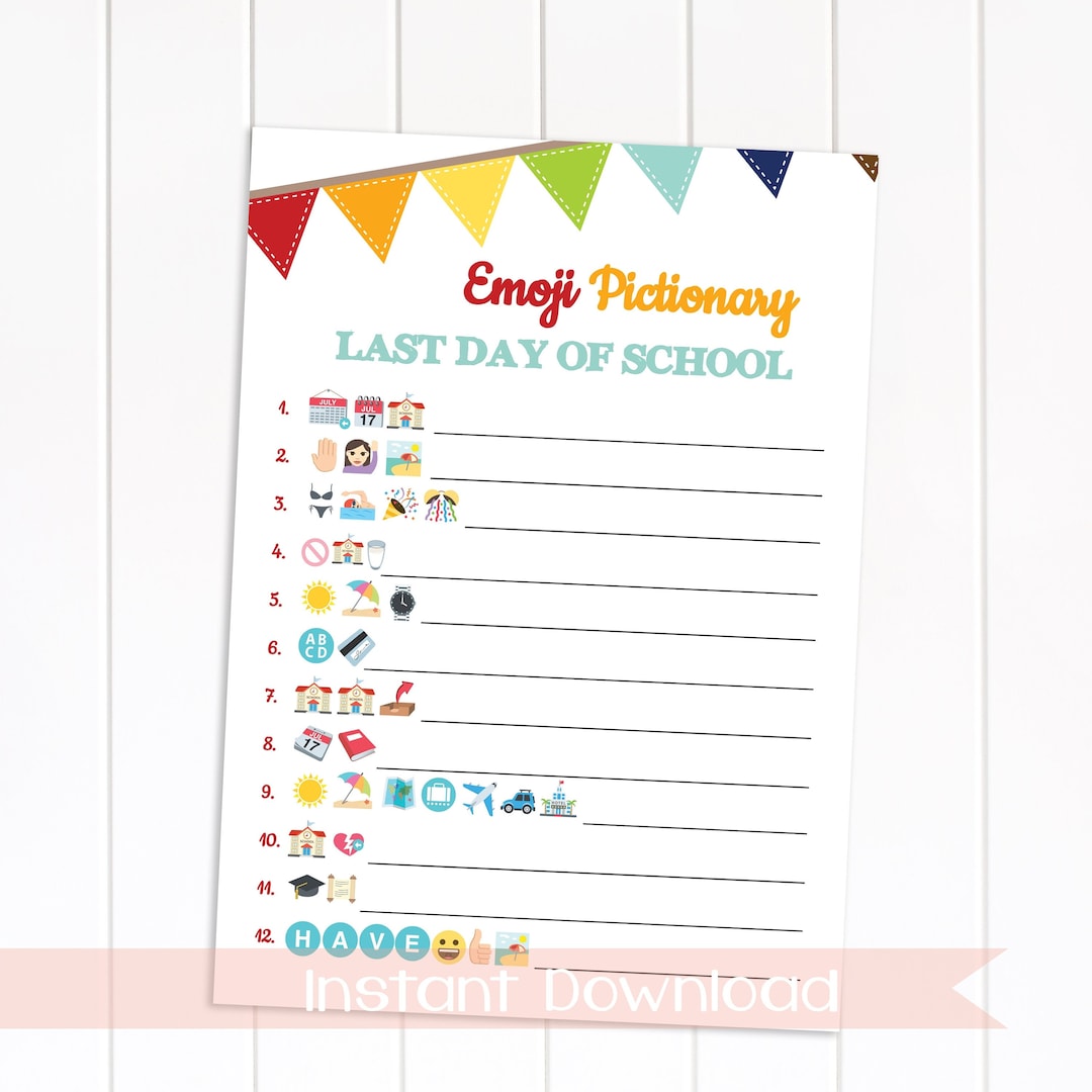 End of the Year School Party Game Printable, Emoji Pictionary, Zoom ...
