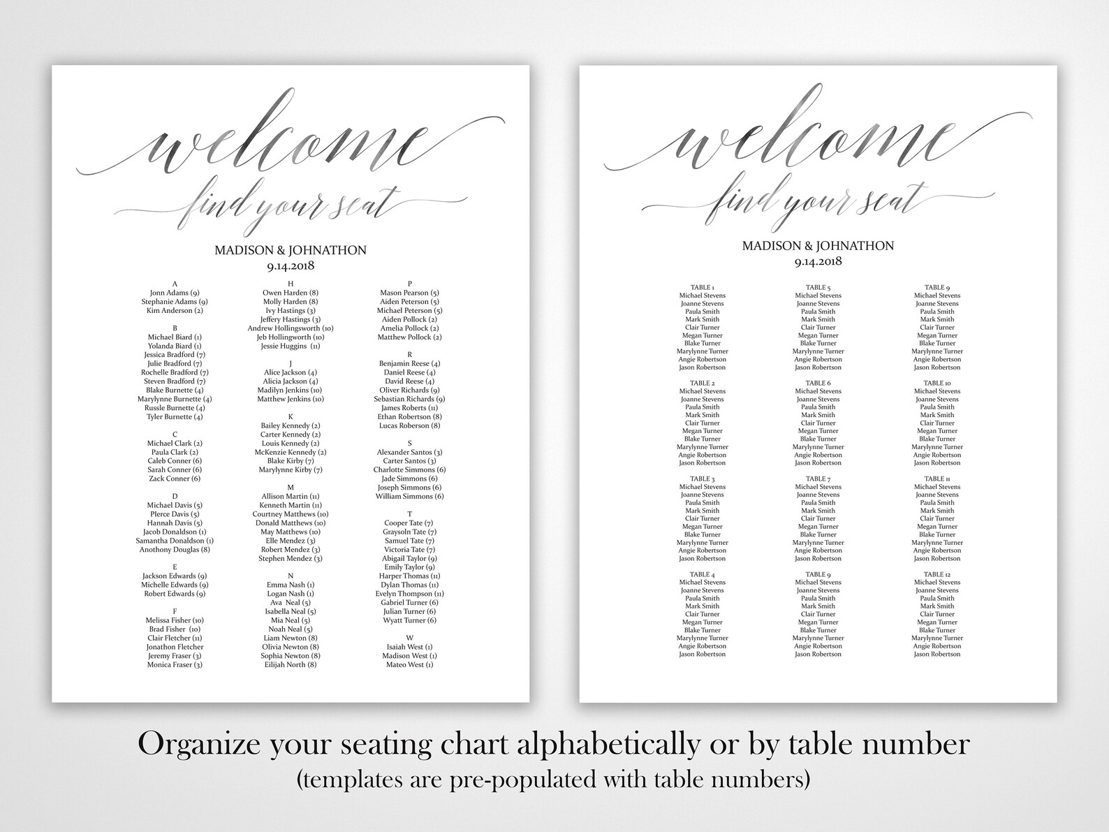 Silver Wedding Seating Chart Seating Chart Printable Seating | Etsy