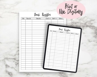 Digital Checkbook Register Goodnotes Checking Account Ledger - Etsy