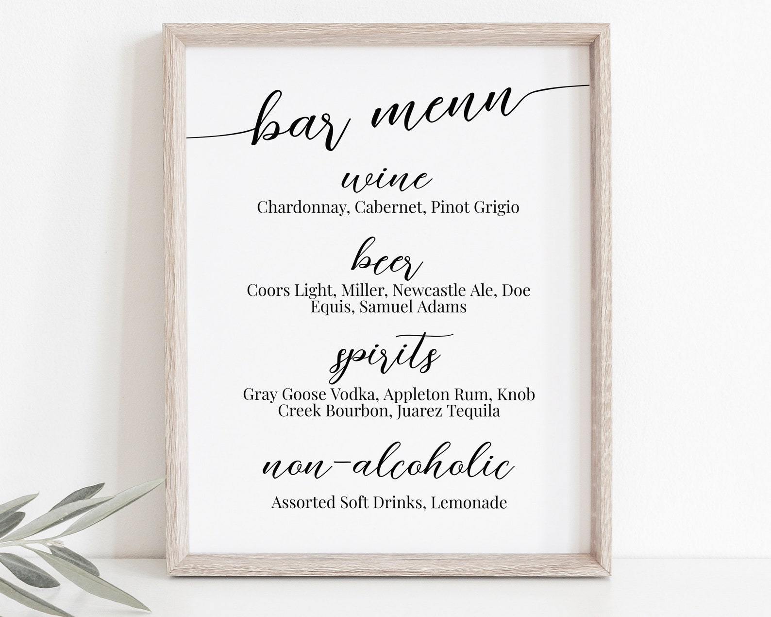 Wedding Bar Menu, Event Drink List, Menu Sign, Elegant Calligraphy ...