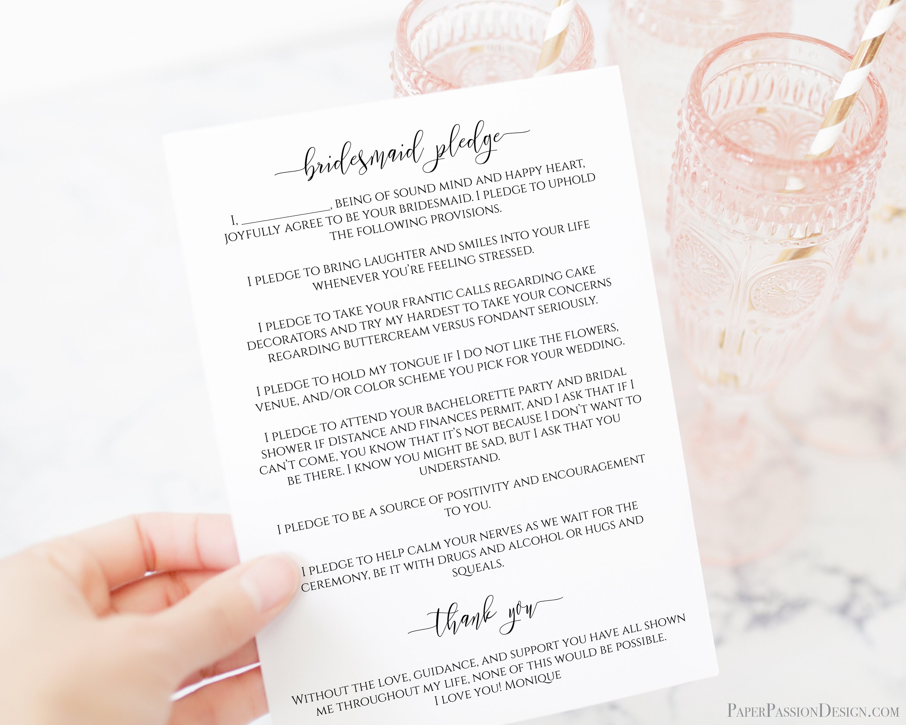 Bridesmaids Commitment Card Printable Bridesmaid Pledge - Etsy