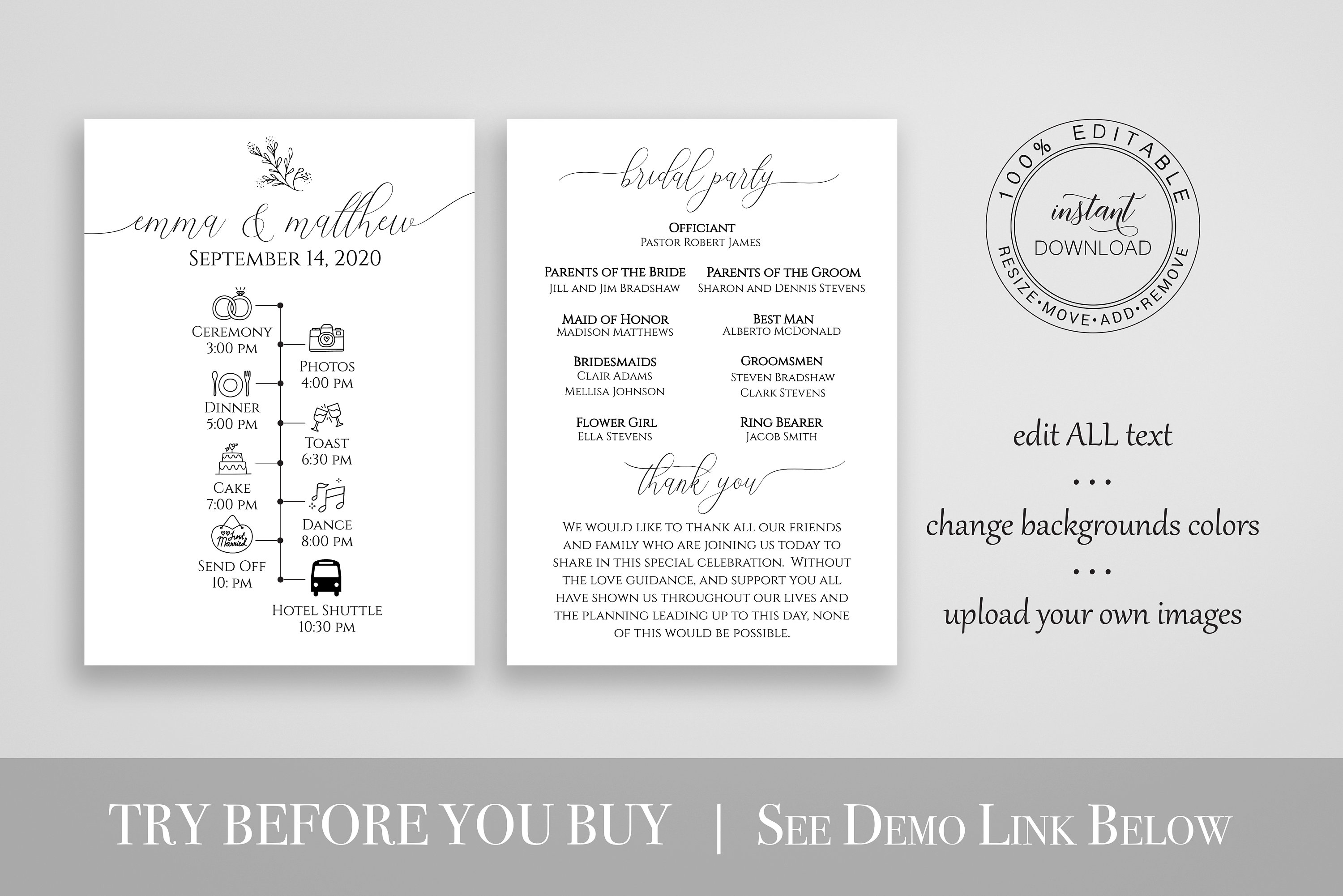 Wedding Day Timeline & Program Printable Wedding Day - Etsy