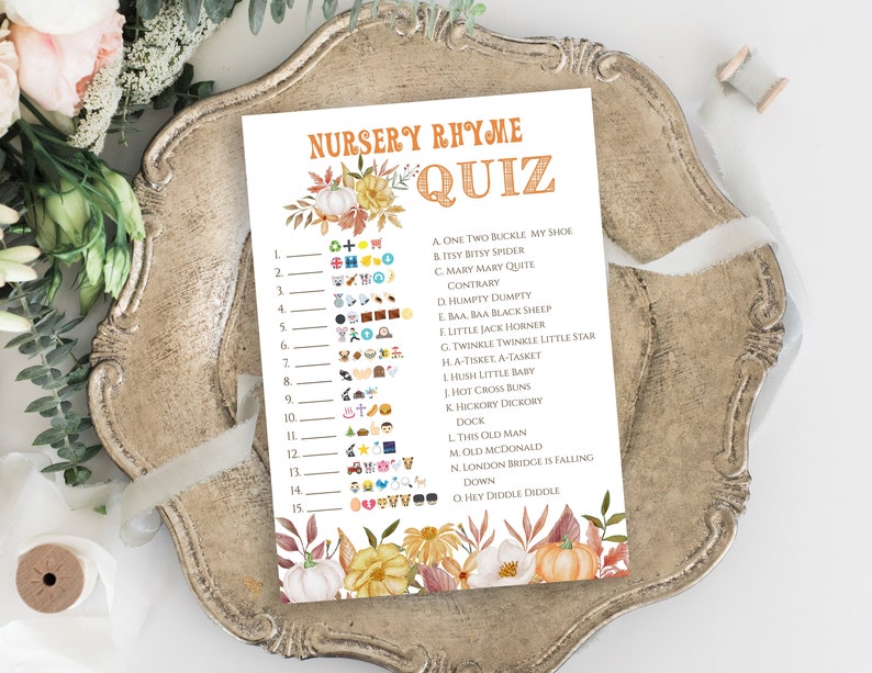 Harvest Pumpkin Emoji Nursery Rhymes Quiz Fall Baby Shower - Etsy