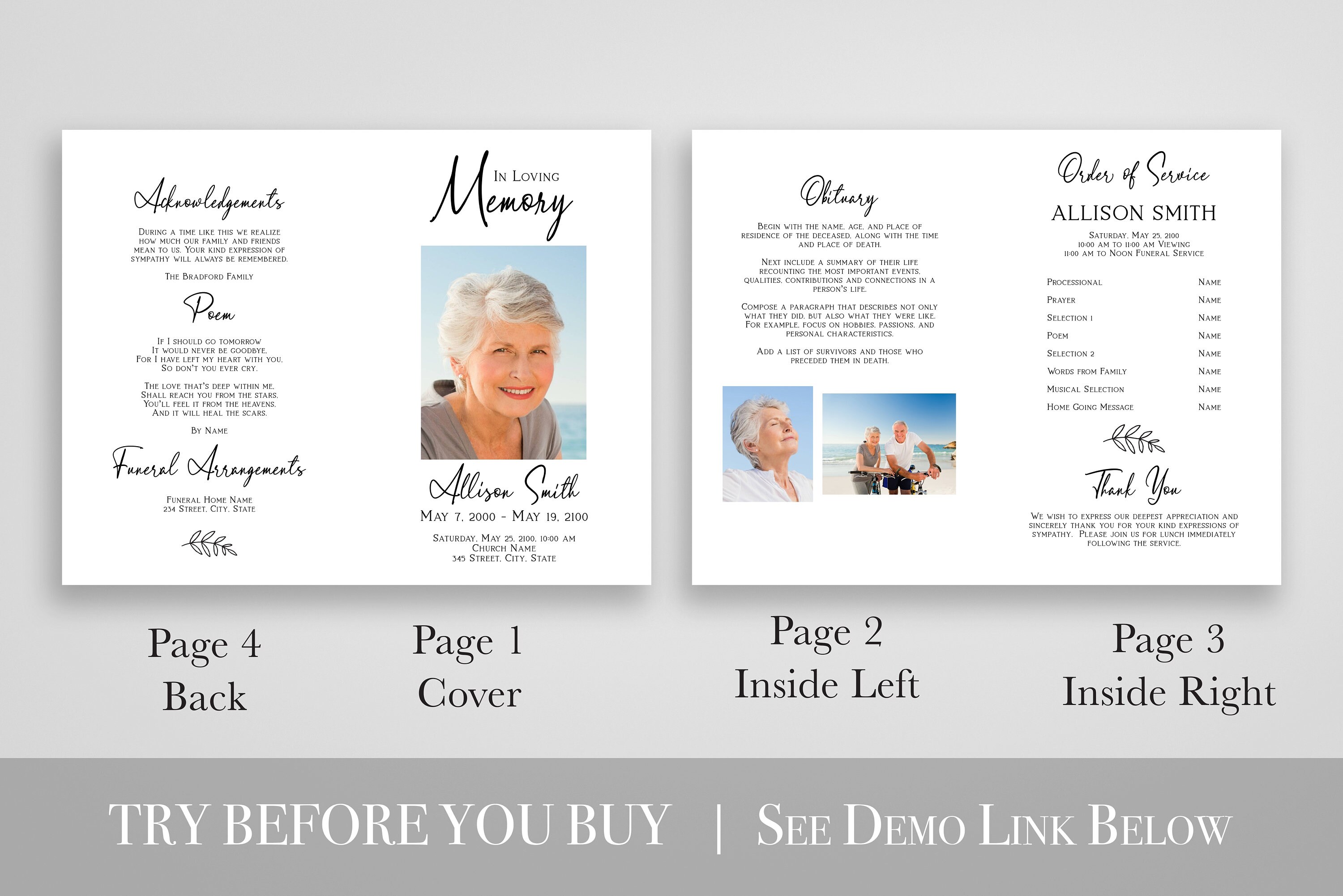 Memorial Program Celebration of Life in Loving Memory Order - Etsy