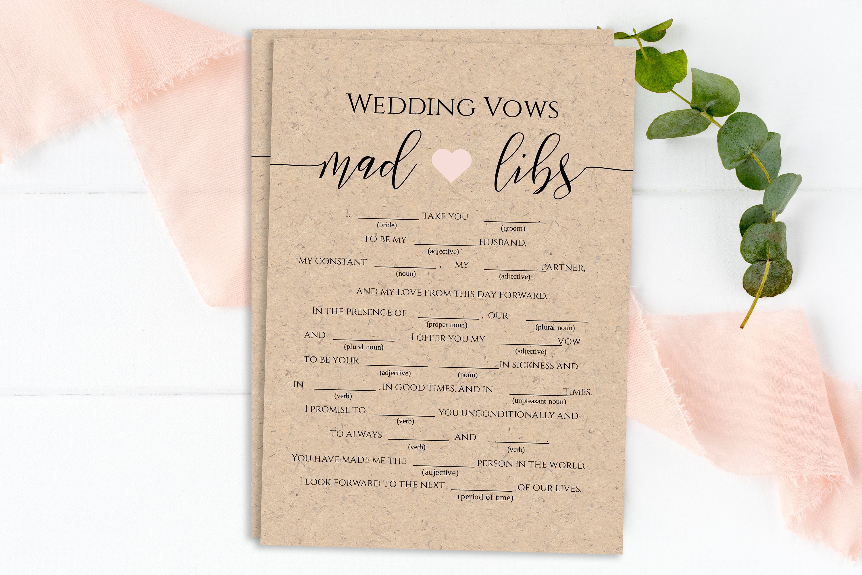 Wedding Vows Mad Libs Template Bridal Shower Game Rustic | Etsy