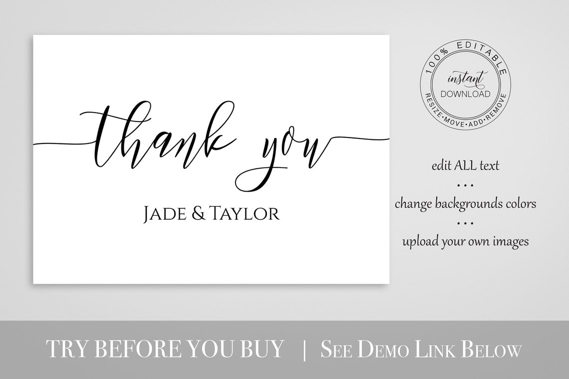 Thank You Card Template Simplistic Elegant Font Design 100% | Etsy