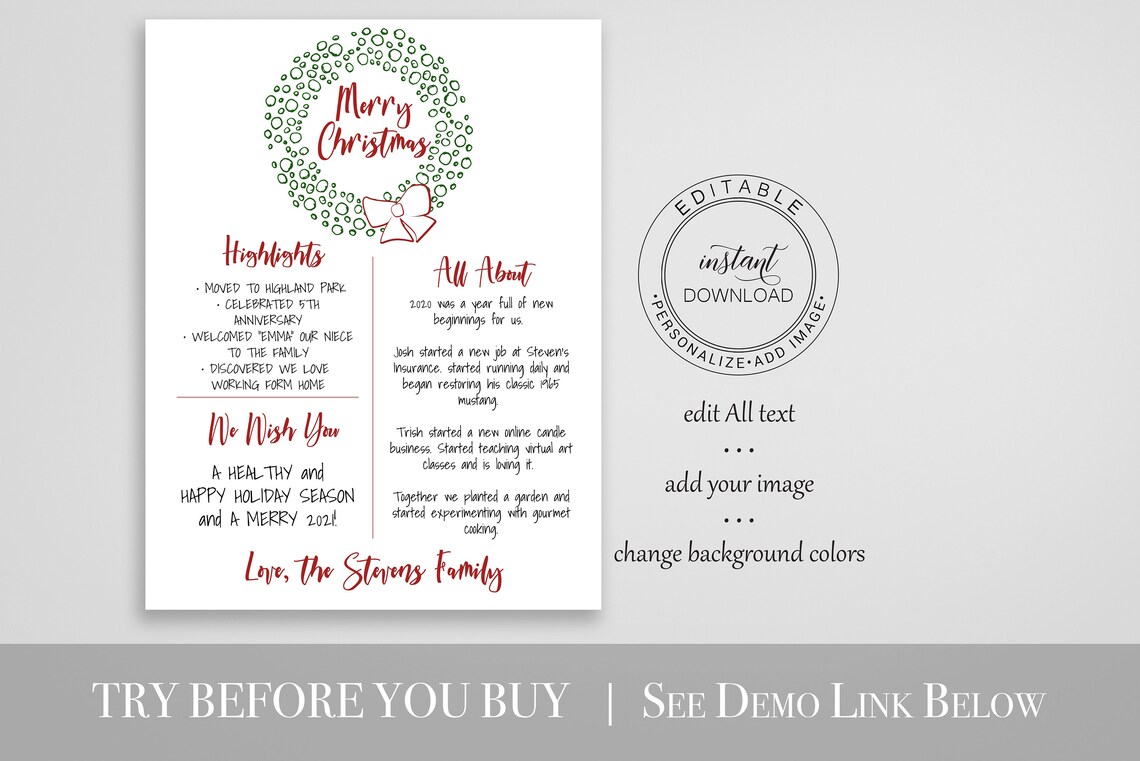 Christmas Letter Template Christmas Card Year in Review | Etsy
