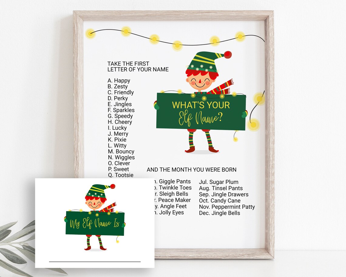 What's My Elf Name Game Holiday Activity Sign & Card - Etsy