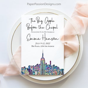 The Big Apple Bachelorette Party Invitation Template, NYC Art Design ...