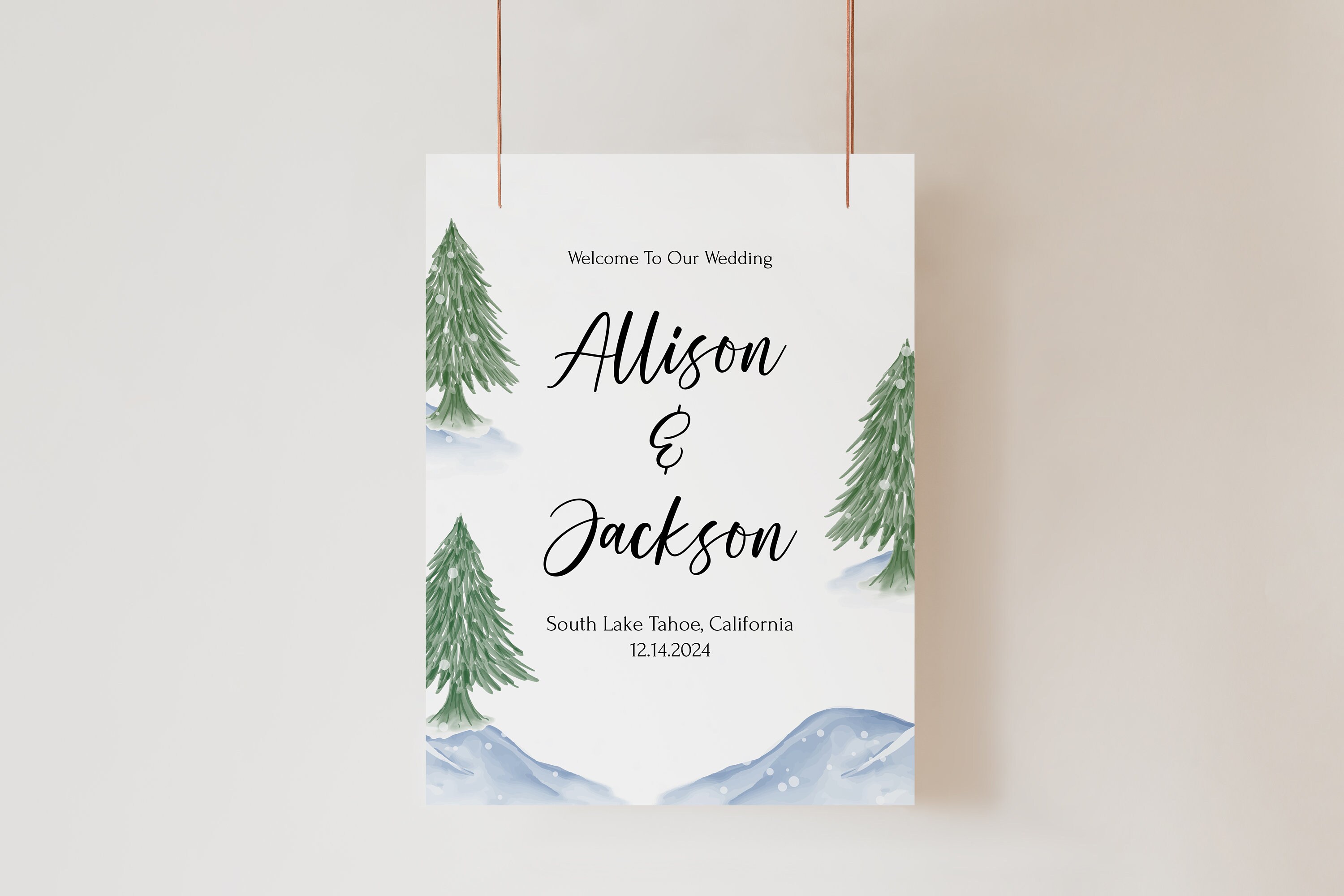 Winter Wedding Welcome Sign Template: Snow Forest Printable (digital ...