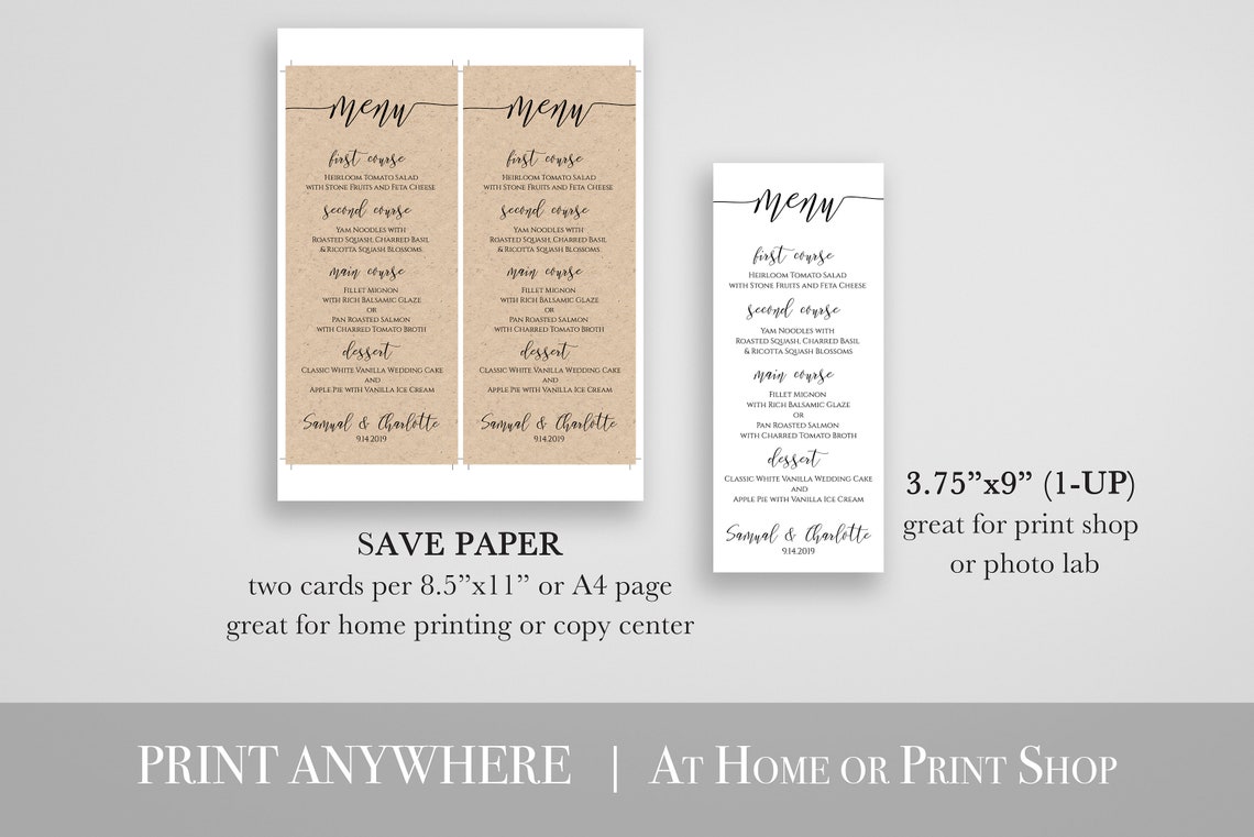 Modern Script Wedding Menu Template Elegant Font Menu Card - Etsy