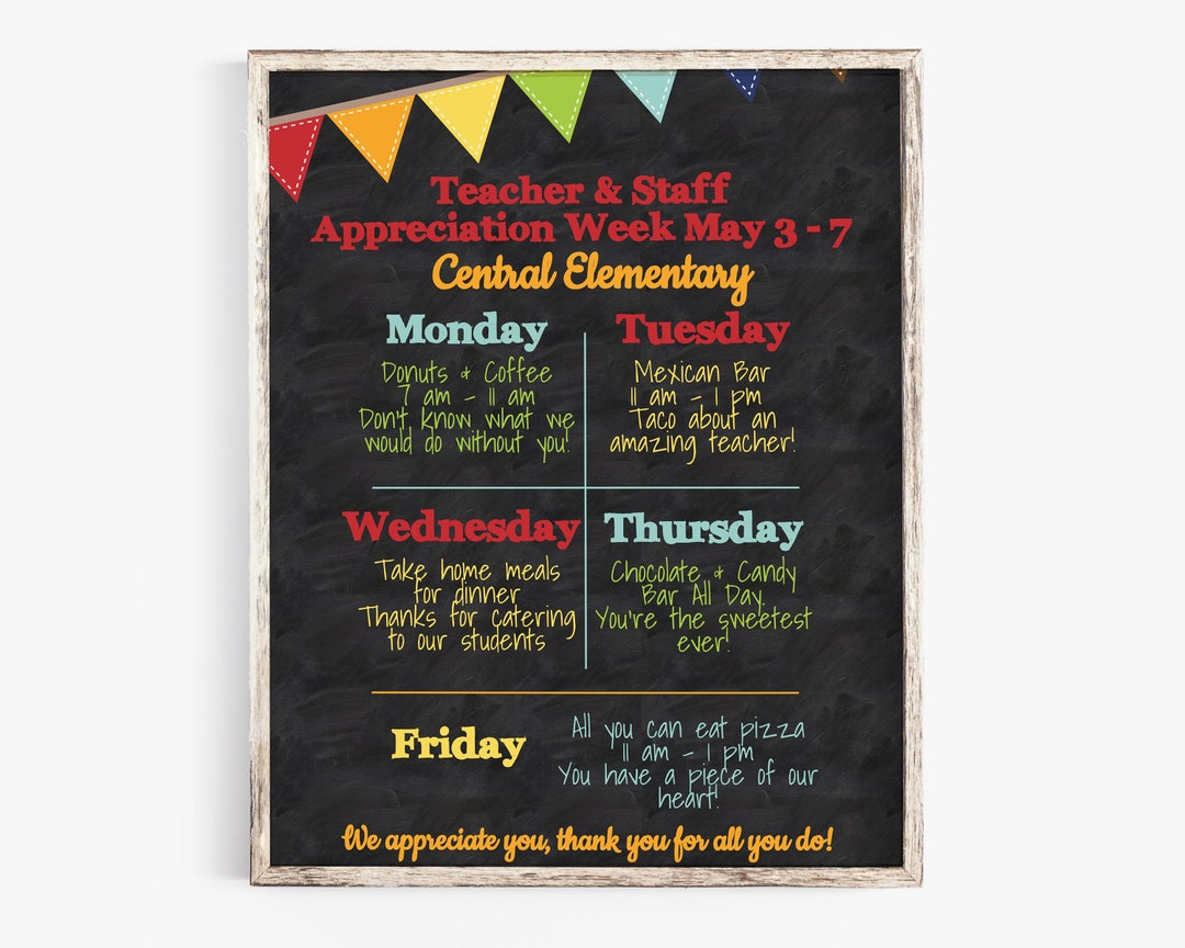 Teacher Appreciation Week Itinerary, Daily Schedule Events, Virtual ...