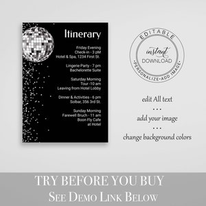 Silver Disco Ball Itinerary Template, Details Card, Glam Glitter ...