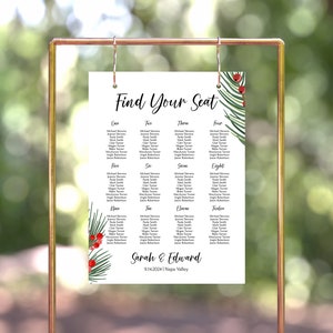 Seating Chart Template, Christmas Greenery Sign, Winter Berries Seating ...