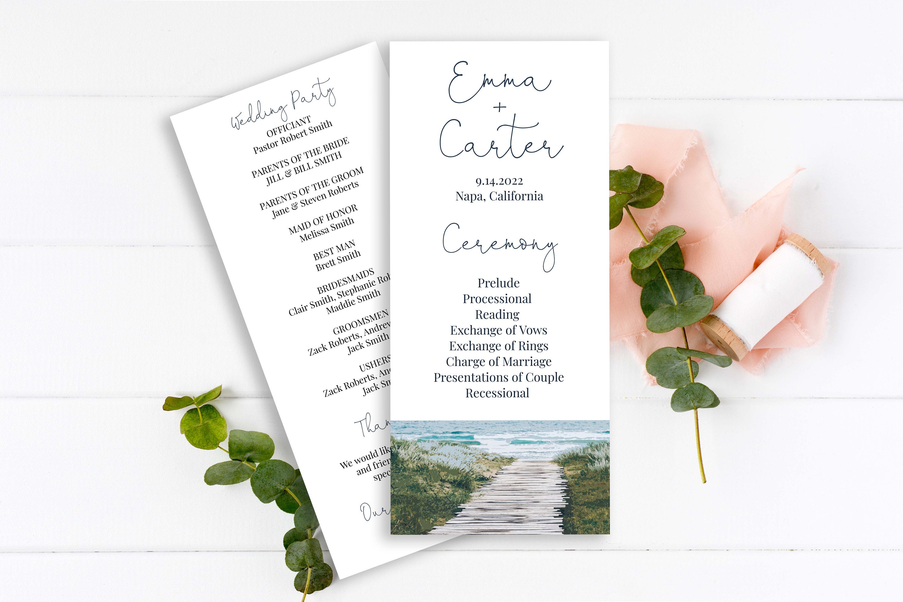 Beach Wedding Program Template Ocean Theme Order of Events | Etsy