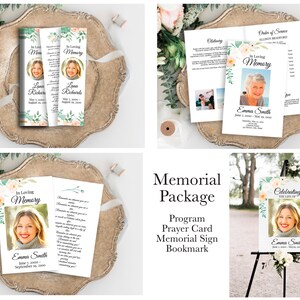Memorial Package Welcome Sign, Program, Prayer Card, Bookmark, Blush ...