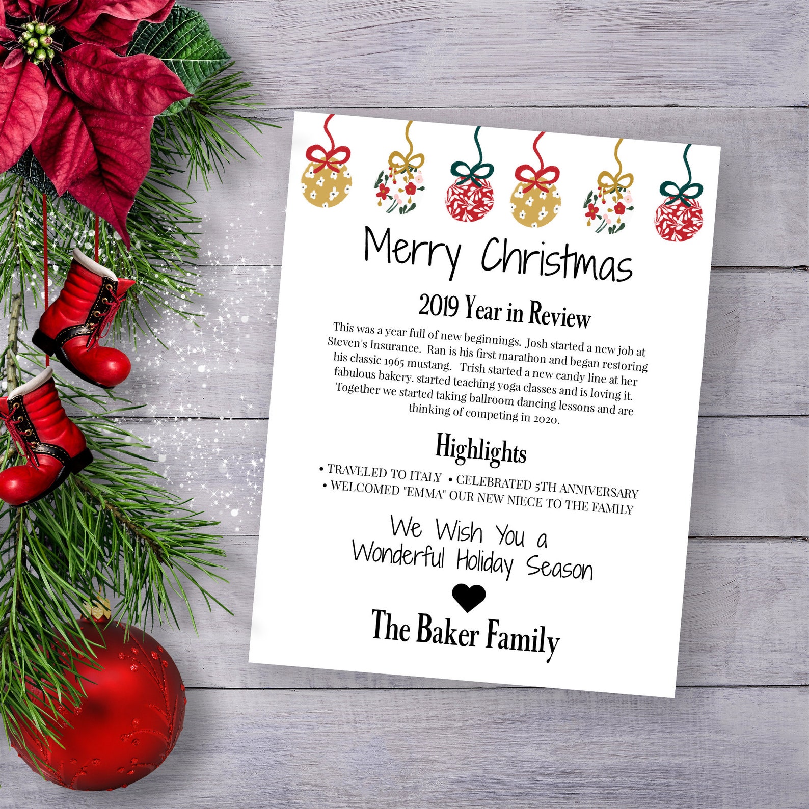 Christmas Letter Template Year in Review Christmas | Etsy