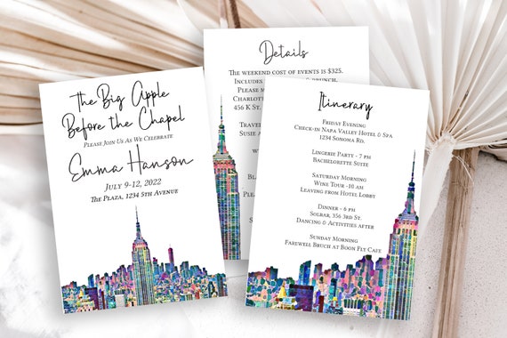 The Big Apple Bachelorette Party Invitation Template NYC Art | Etsy