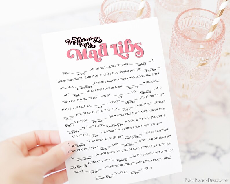 Pink Retro Mad Libs Game Template Bachelorette Party Bridal | Etsy