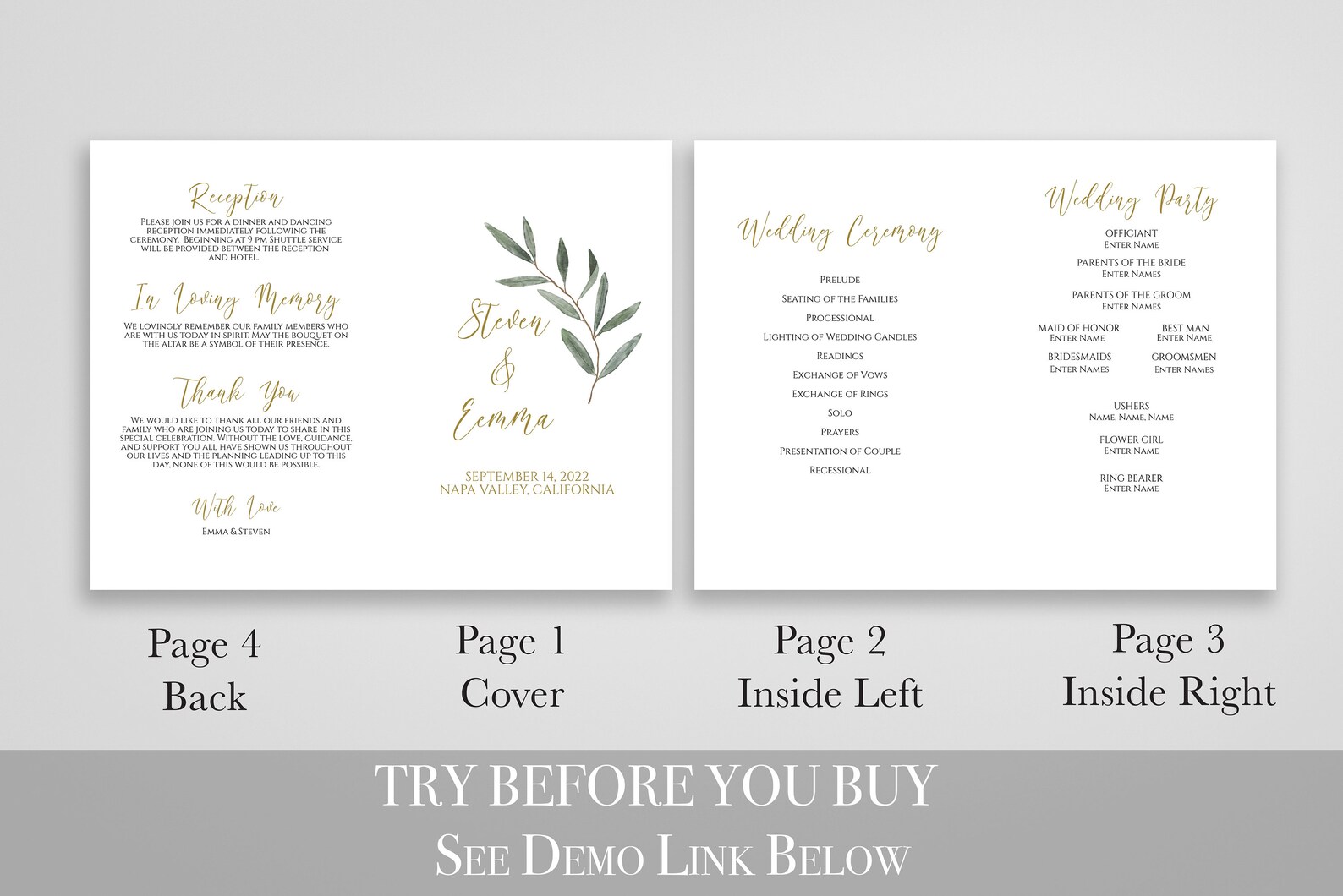 Wedding Folding Program Greenery Wedding Order of Events - Etsy
