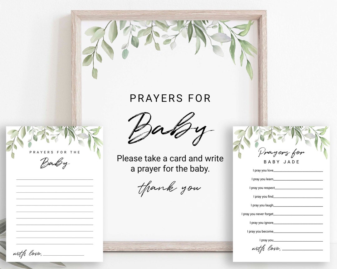 Prayers for Baby Card and Sign: Greenery Baby Shower Game (editable Template) PPB555 ASHER - Etsy
