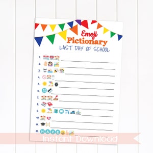 End of the Year School Party Game Printable, Emoji Pictionary, Zoom ...