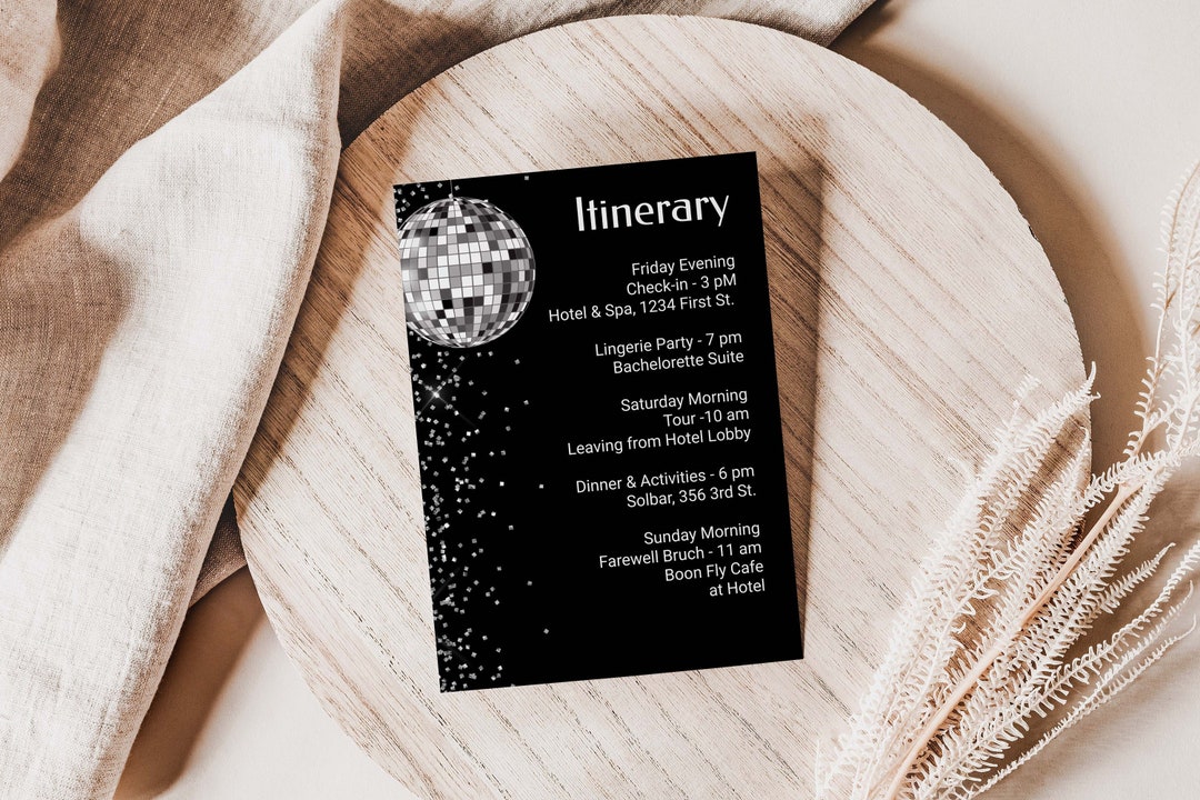 Silver Disco Ball Itinerary Template, Details Card, Glam Glitter ...