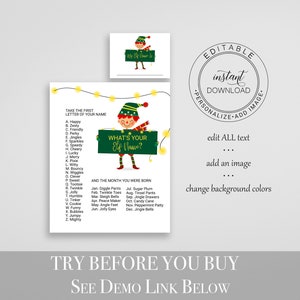 What's My Elf Name Game Holiday Activity Sign & Card Template, Editable ...