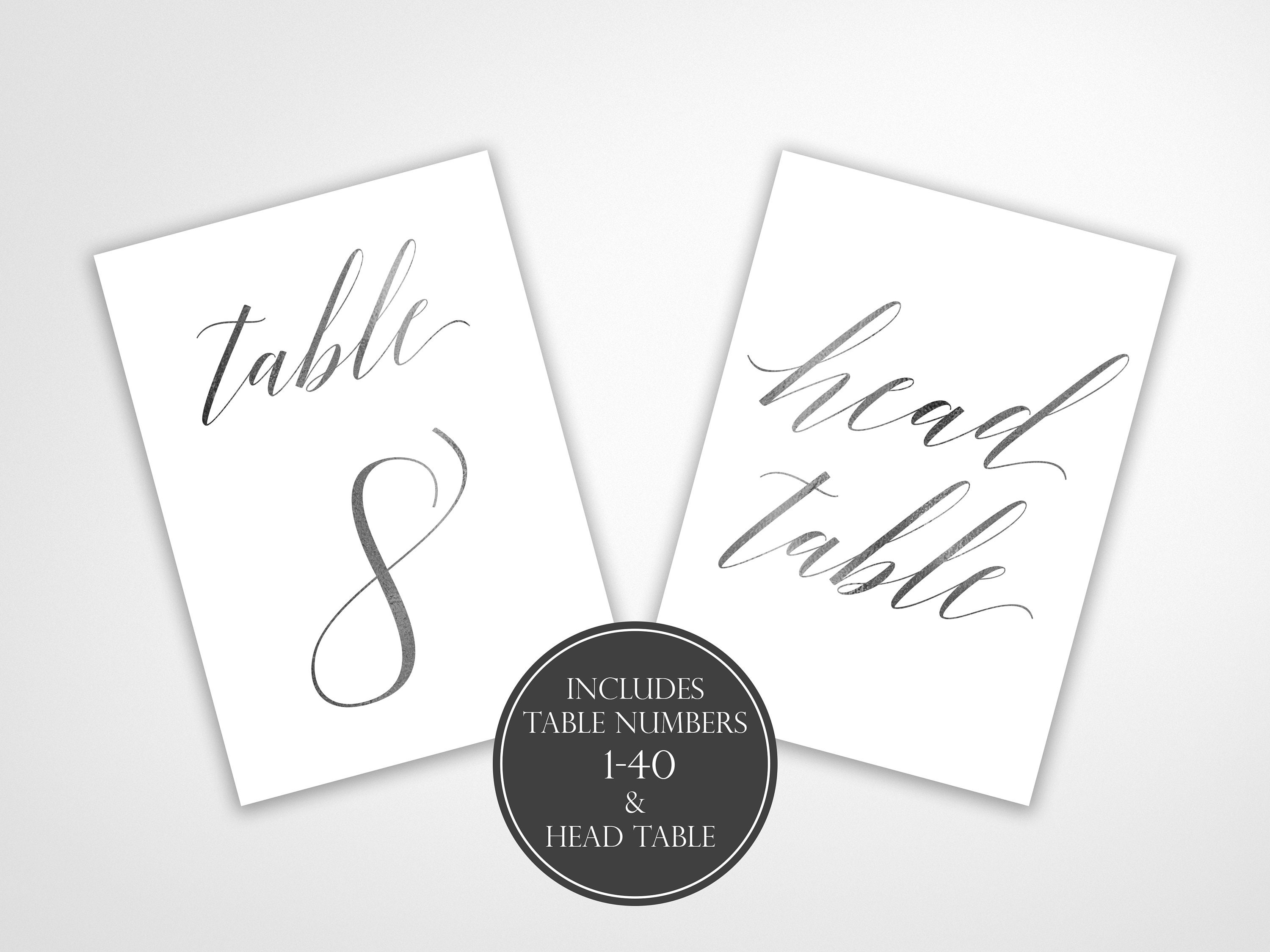 Table Numbers Silver Wedding Table Numbers Printable Classic | Etsy
