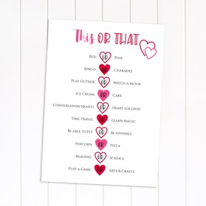 Valentine's Day Party Game, This or That Game Template, Classroom ...