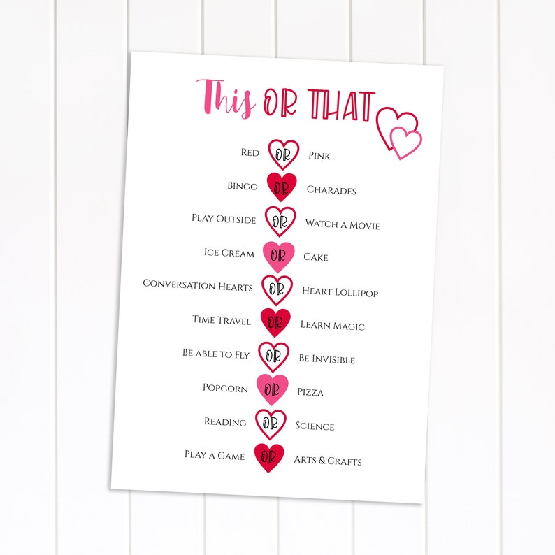 Valentine's Day Party Game This or That Game Template - Etsy