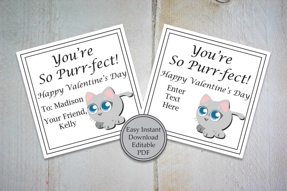 Editable Kitty Valentine Cat Printable Valentine | Etsy