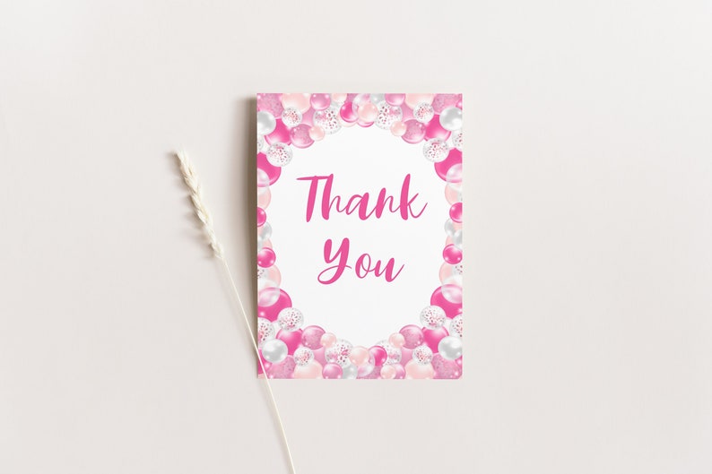 Pink Balloon Thank You Card Template Pink Birthday Thank You - Etsy