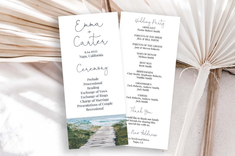 Beach Wedding Program Template Ocean Theme Order of Events - Etsy